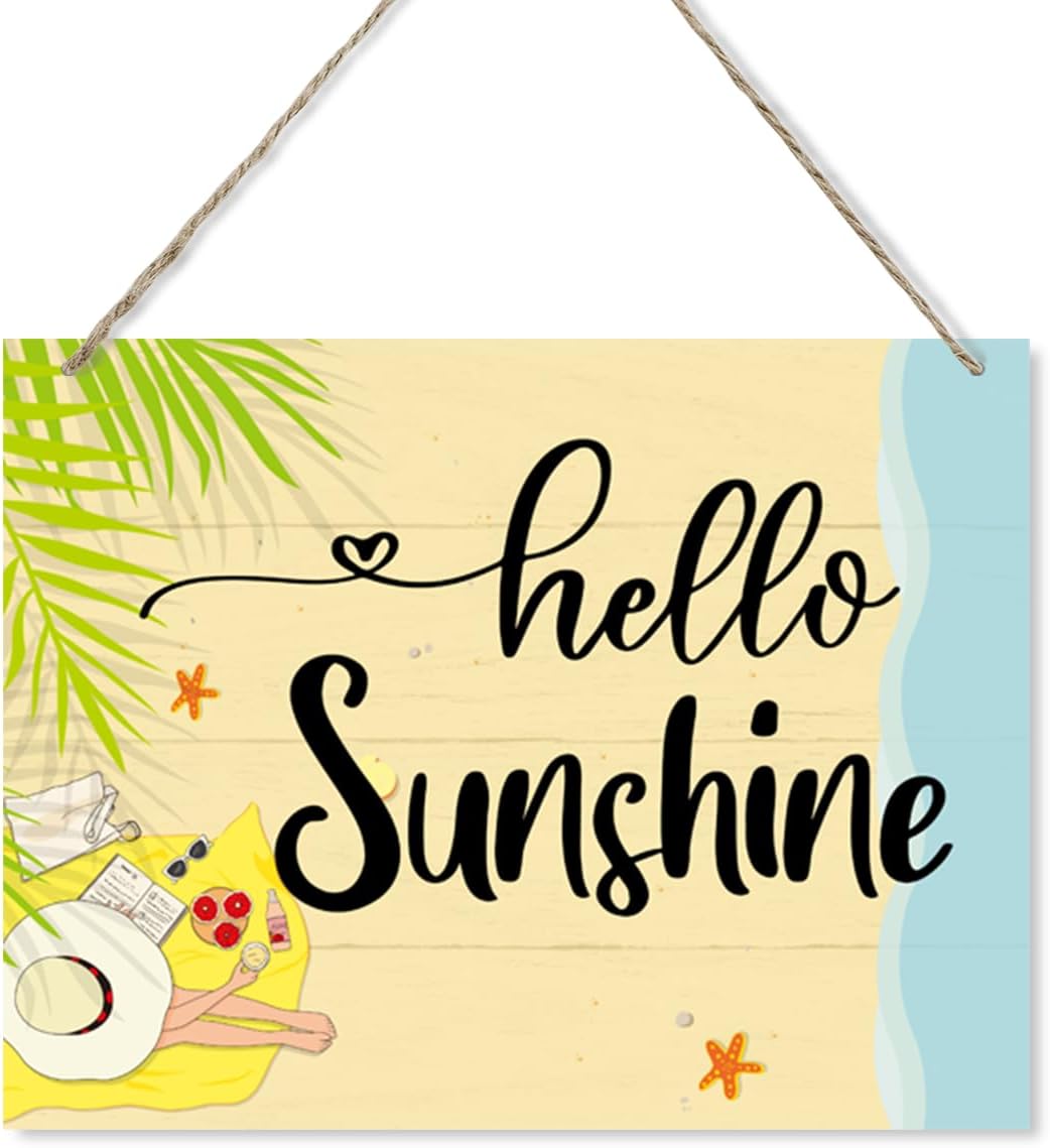 Hello Sunshine Wood Sign, Beach Decor, Hanging Wooden Plaques Decor ...