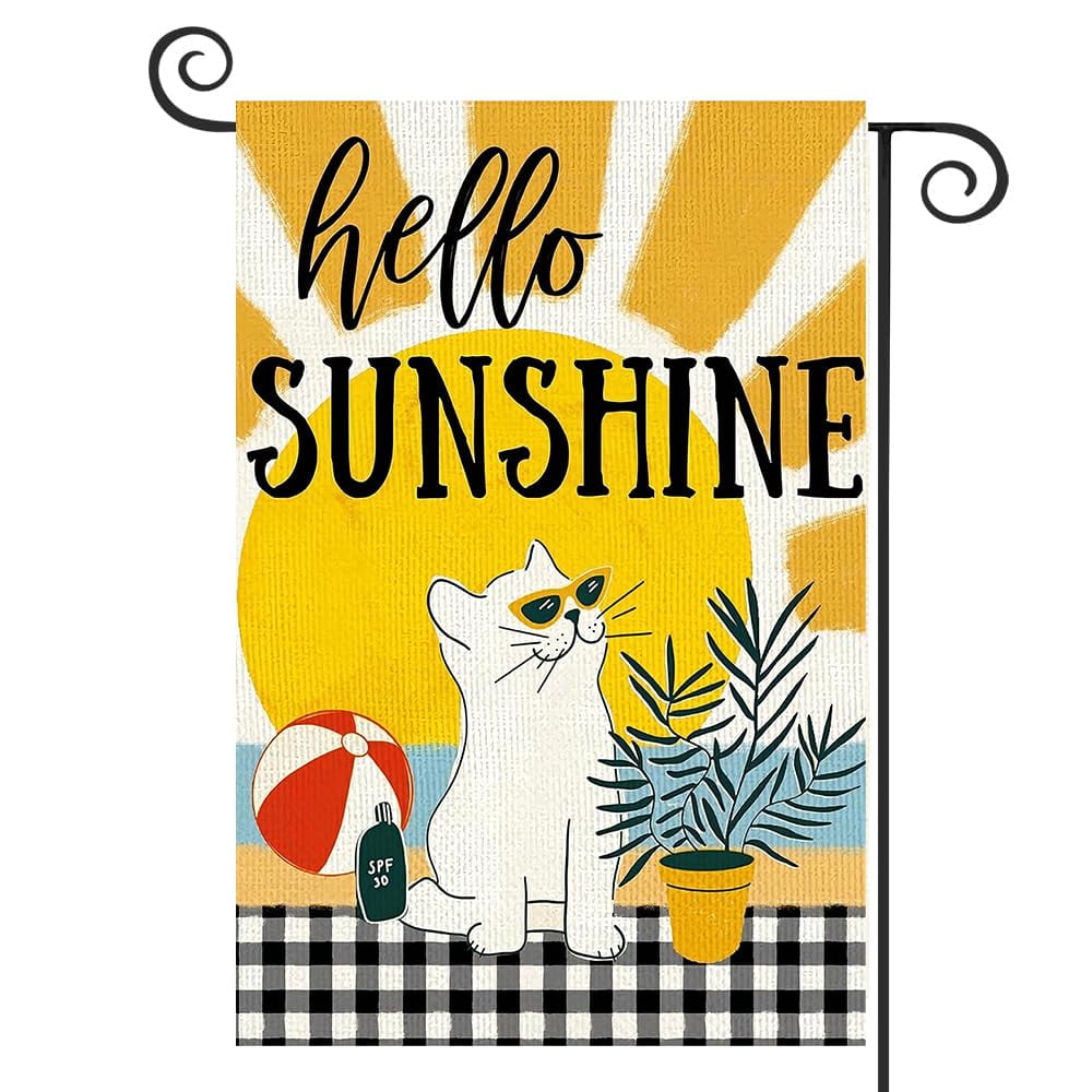 Hello Sunshine cat Garden Flag Summer Garden Flag Vertical Double Sided ...