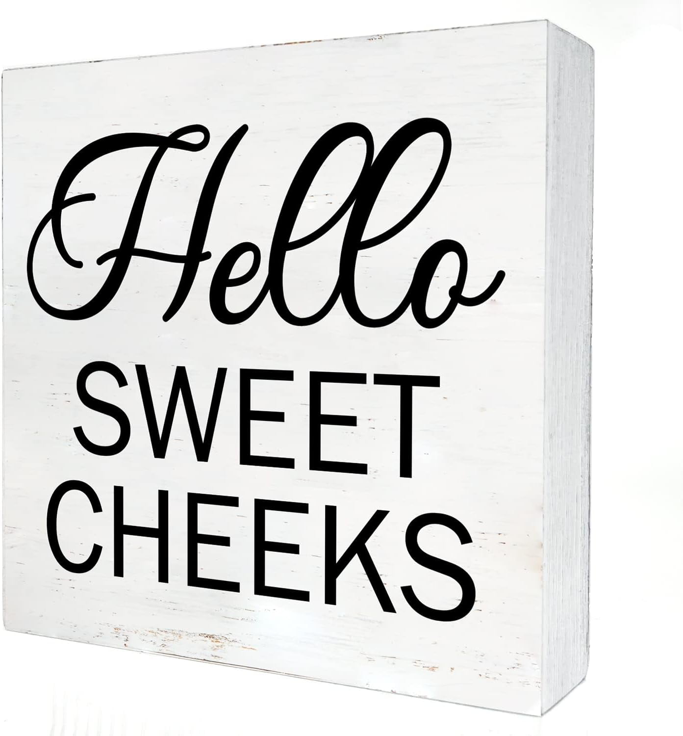 Hello Sweet Cheeks Bathroom Wooden Box Sign with Saying Desk Decor 7x7 ...