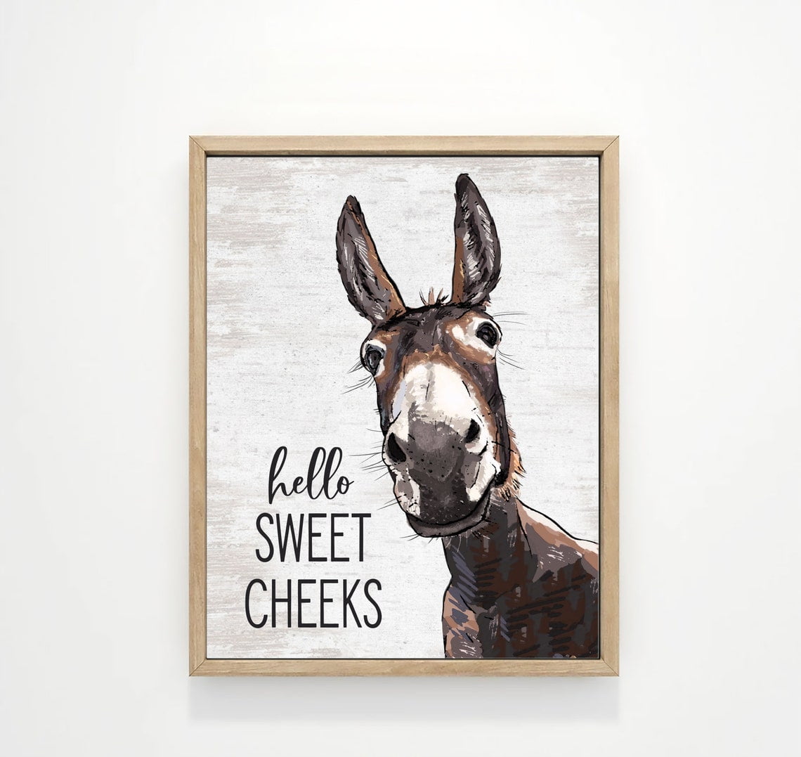 Hello Sweet Cheeks Donkey Bathroom Wall Art, Bathroom, Bathroom ...