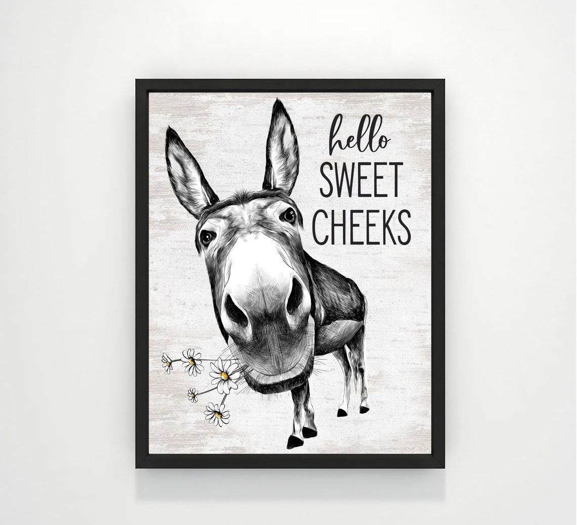 Hello Sweet Cheeks Donkey Body Daisies Bathroom Wall Art, Bathroom Wall ...