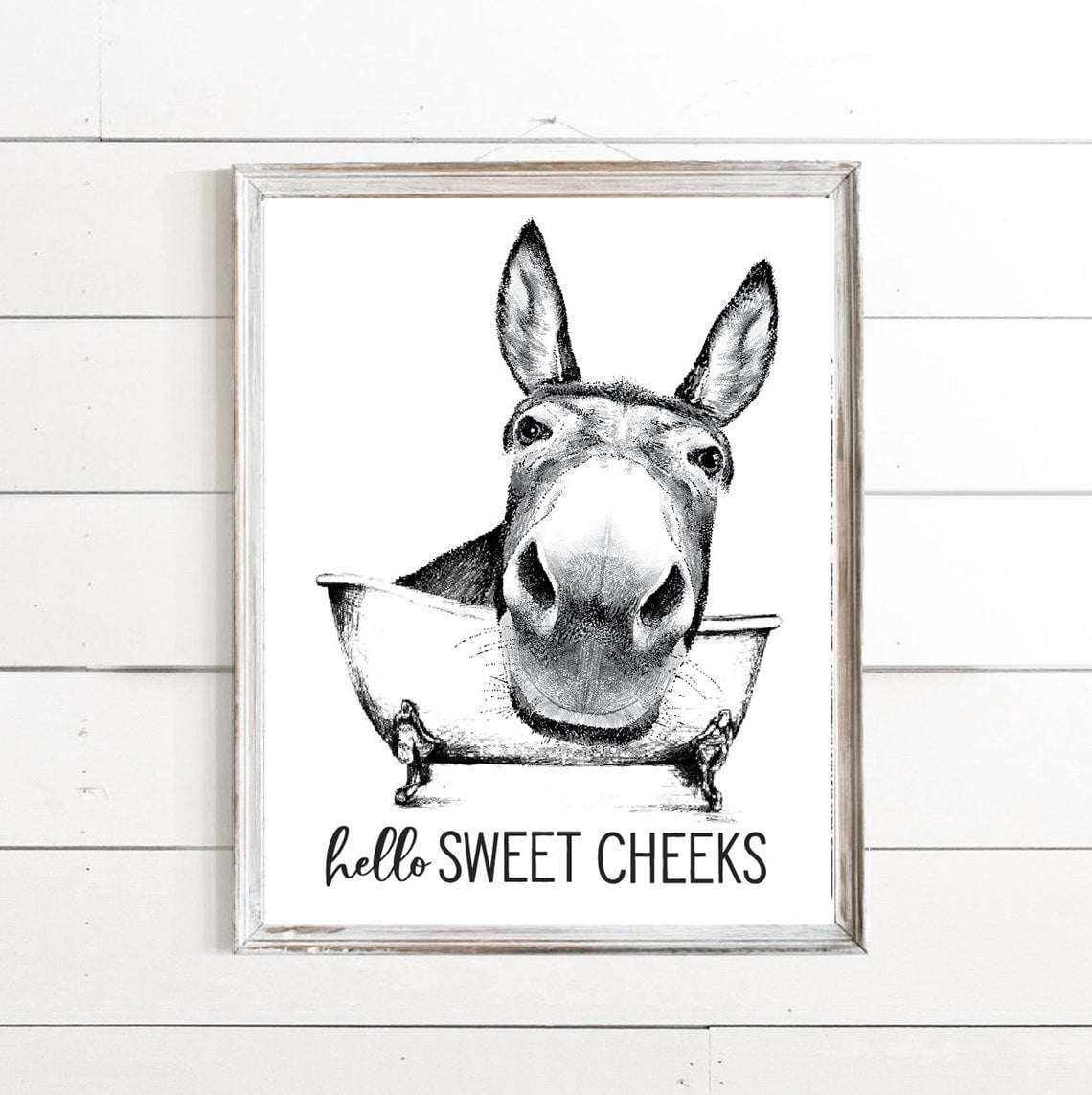 Hello Sweet Cheeks Donkey In White Tub Bathroom Wall Art| Modern ...