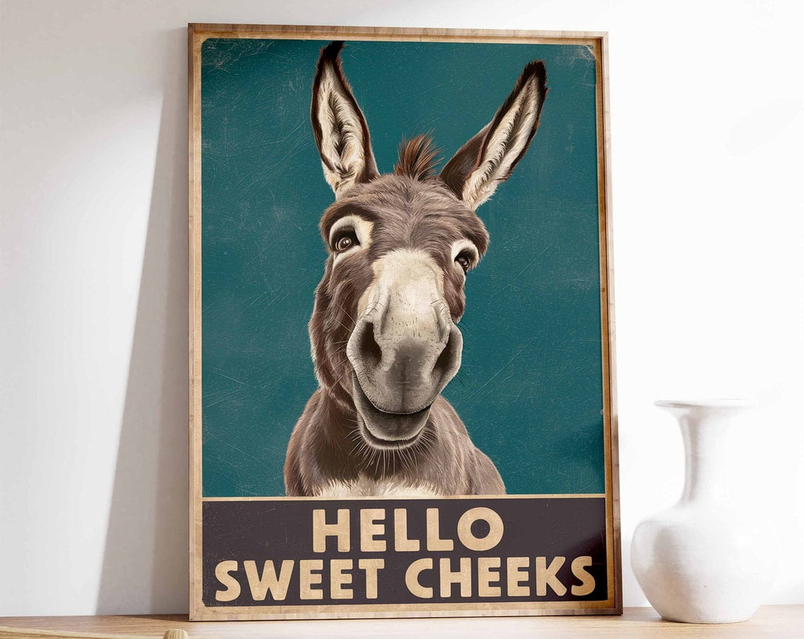 Hello Sweet Cheeks Donkey Poster, Funny Animal Print, Animal Gift ...