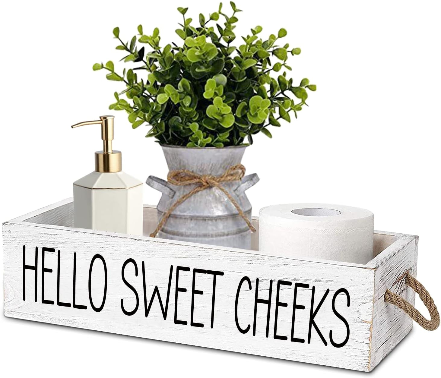 Hello Sweet Cheeks Funny 2 Sides Wooden Toilet Paper Holder Bathroom ...