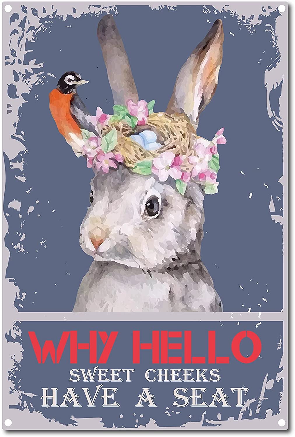 Why Hello Sweet Cheeks Have a Seat Rabbit Tin Sign Vintage Funny Metal ...