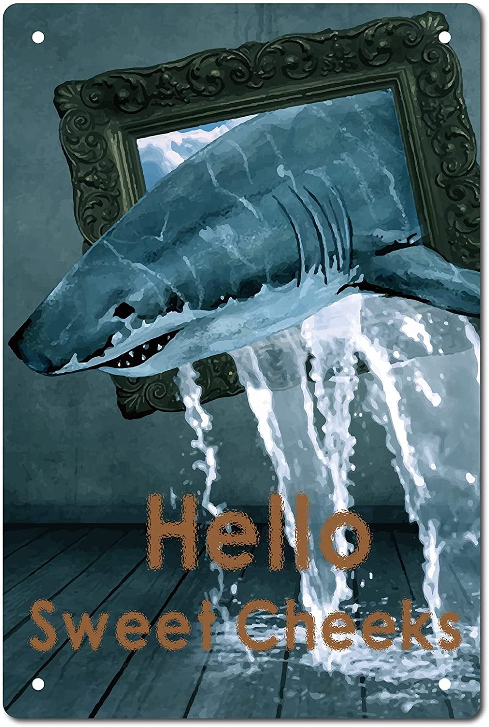 Hello Sweet Cheeks Sign Shark Vintage Tin Signs Funny Metal Tin Sign ...