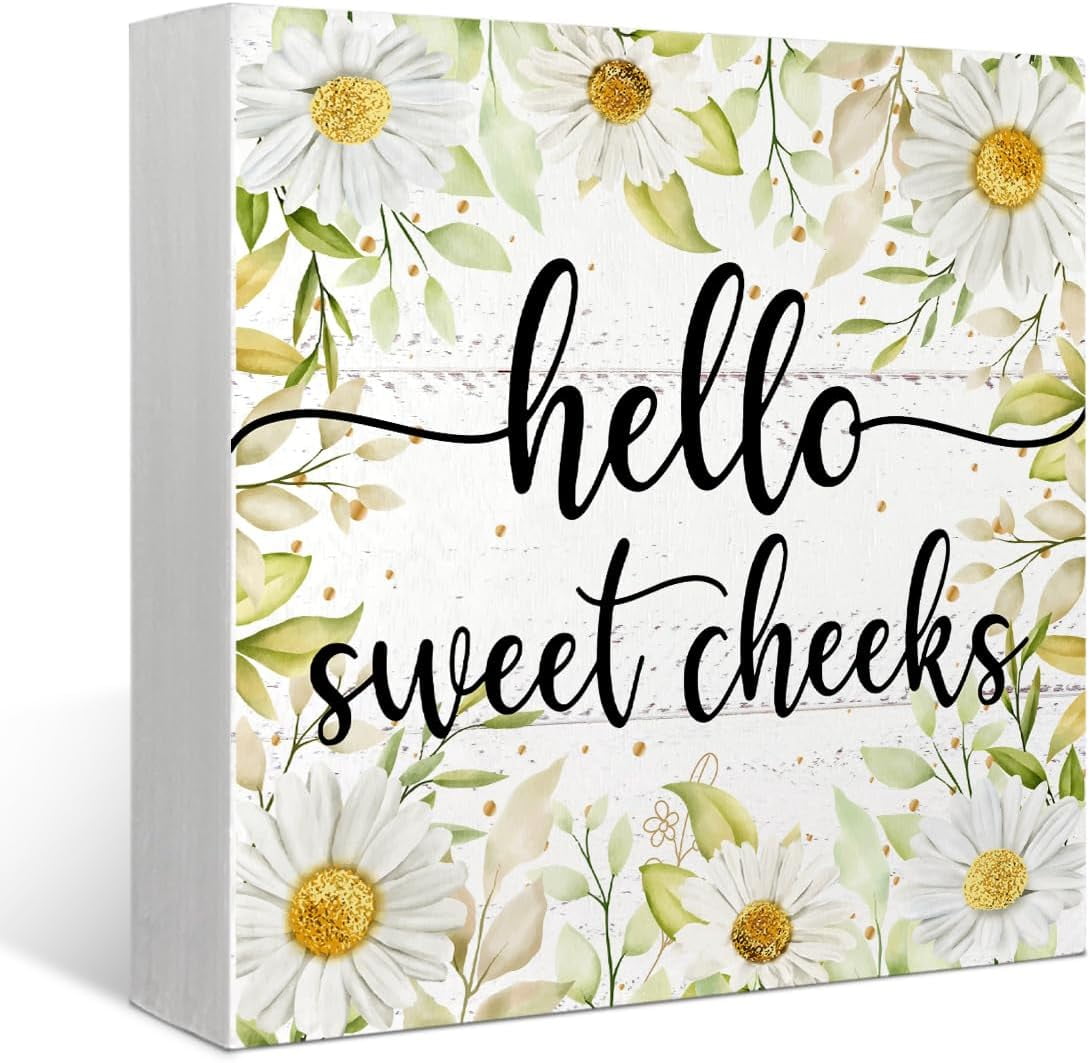 Hello Sweet Cheeks Spring Bathroom Wood Box Sign Desk Decor Rustic ...