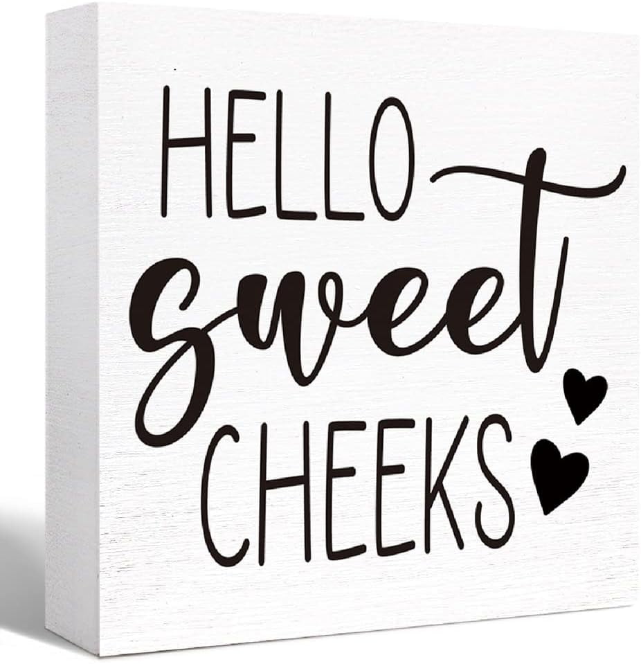 Hello Sweet Cheeks Wood Block Sign for Bathroom Shelf Toilet Restroom ...