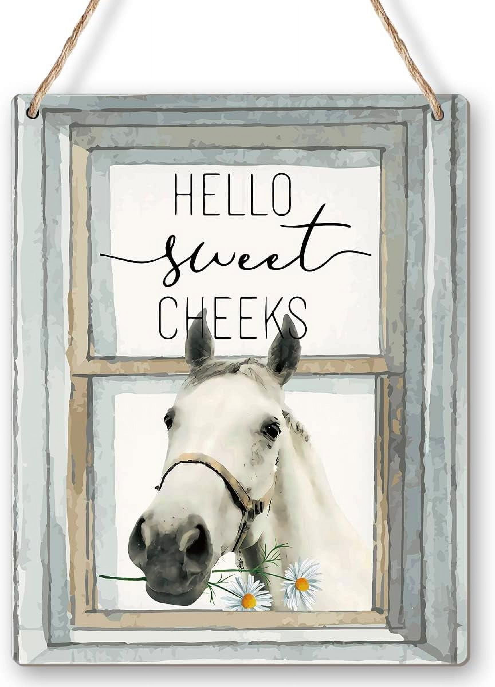 Hello Sweet Cheeks Wood Sign Bathroom Door Wall Art, Rustic White Horse ...