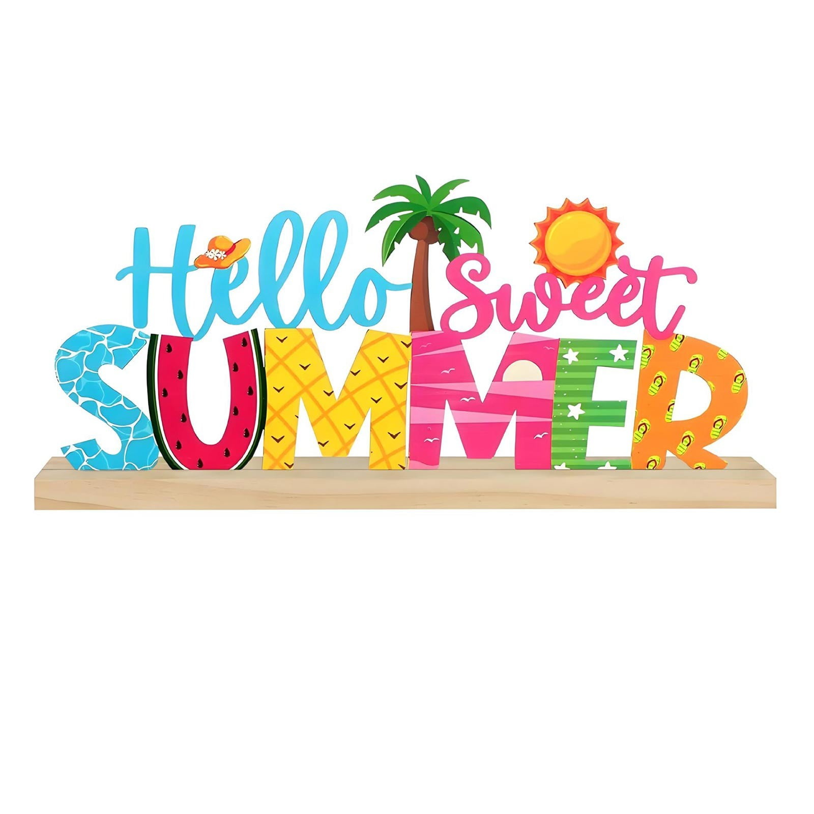 Hello Sweet Summer Metal Sign Rustic Table Decor Holiday Tiered Tray ...