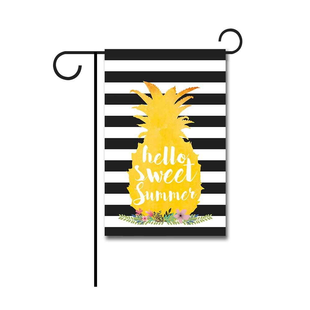 Hello Sweet Summer Pineapple Garden Flag Double Sided Stripes Floral ...