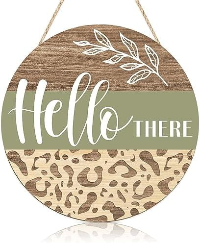 Hello There Wood Hanging Sign Plaque, Minimalist Leopard Hello Quote ...