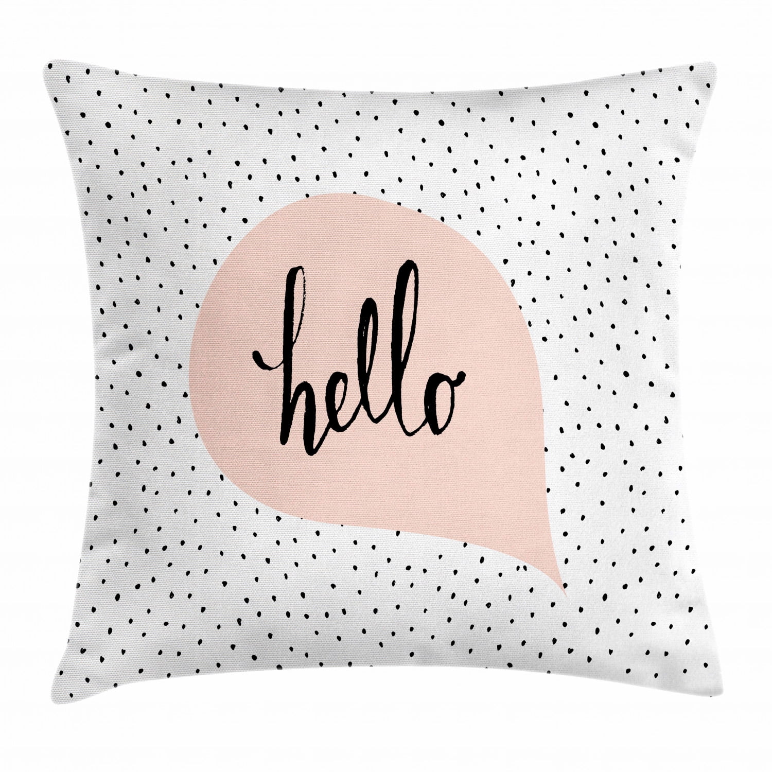 Hello Throw Pillow Cushion Cover, Pink Speech Bubble with Hand Letter ...