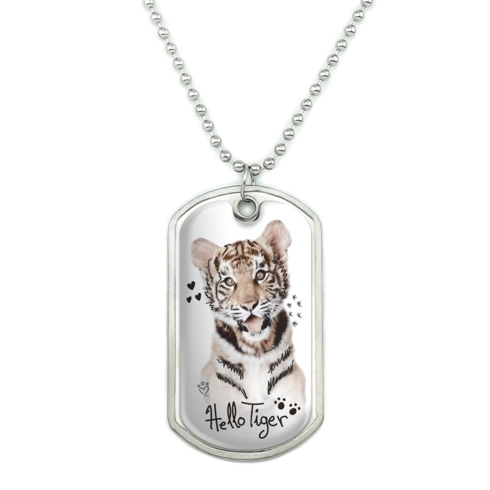 Hello Tiger Cub Jungle Kitten Cat Military Dog Tag Pendant Necklace ...