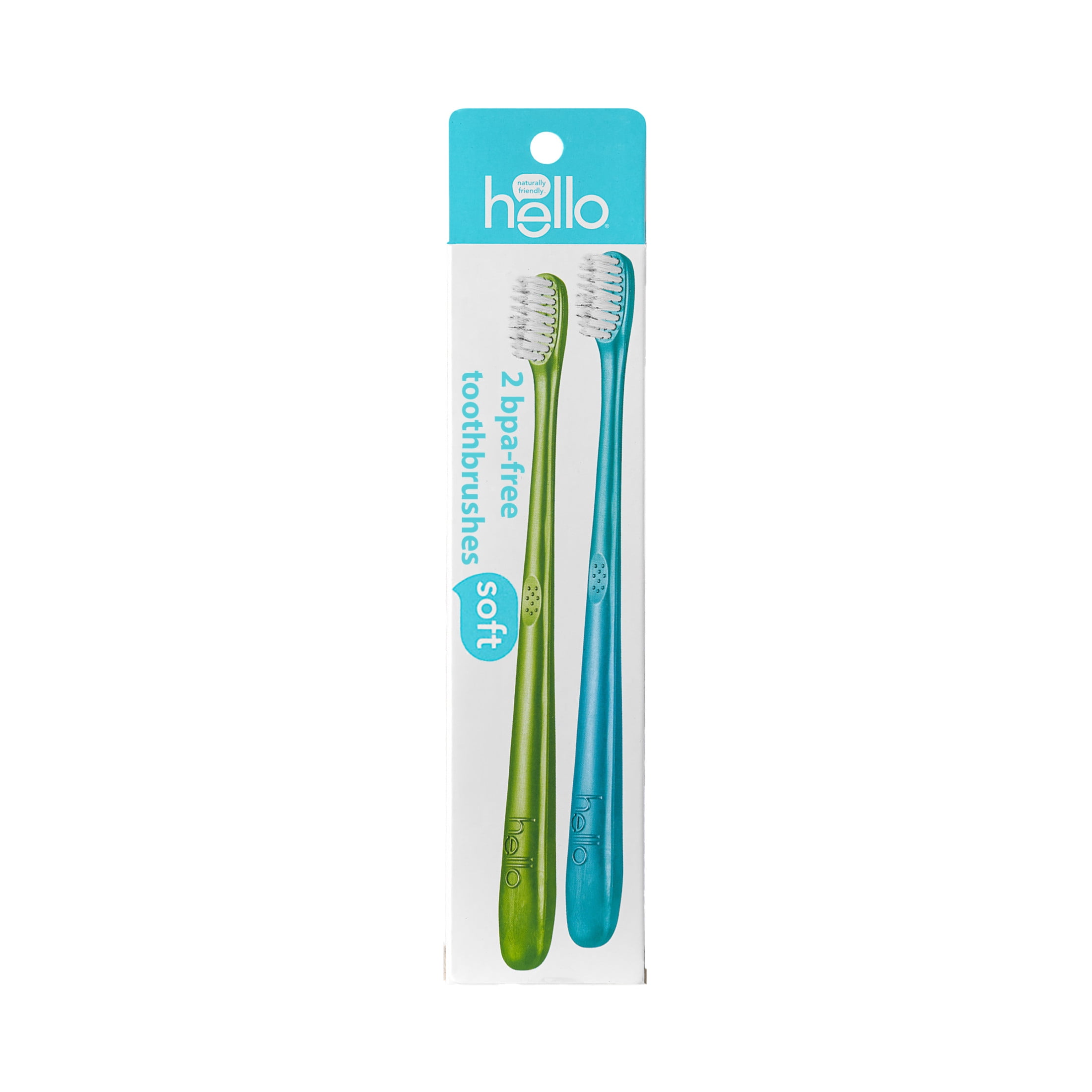 hello Adult Soft Bristle Toothbrush Pack, Blue and Green, 2 Count ...