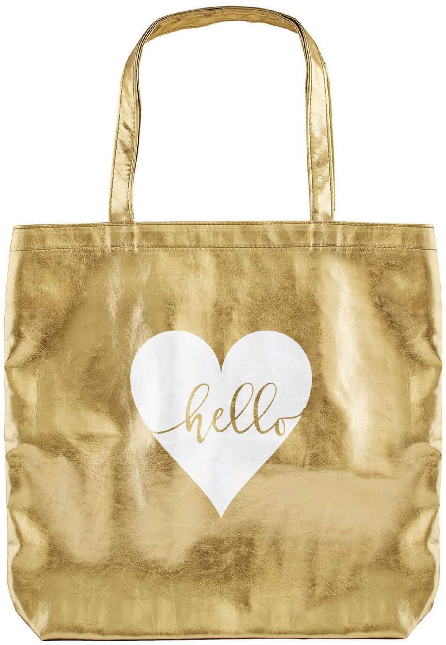 Hello Tote Bag in Metallic Gold and Heart Design - Walmart.com