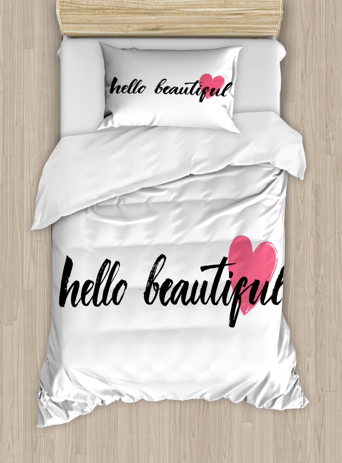 Hello Twin Size Duvet Cover Set, Calligraphy Motivational Phrase in ...