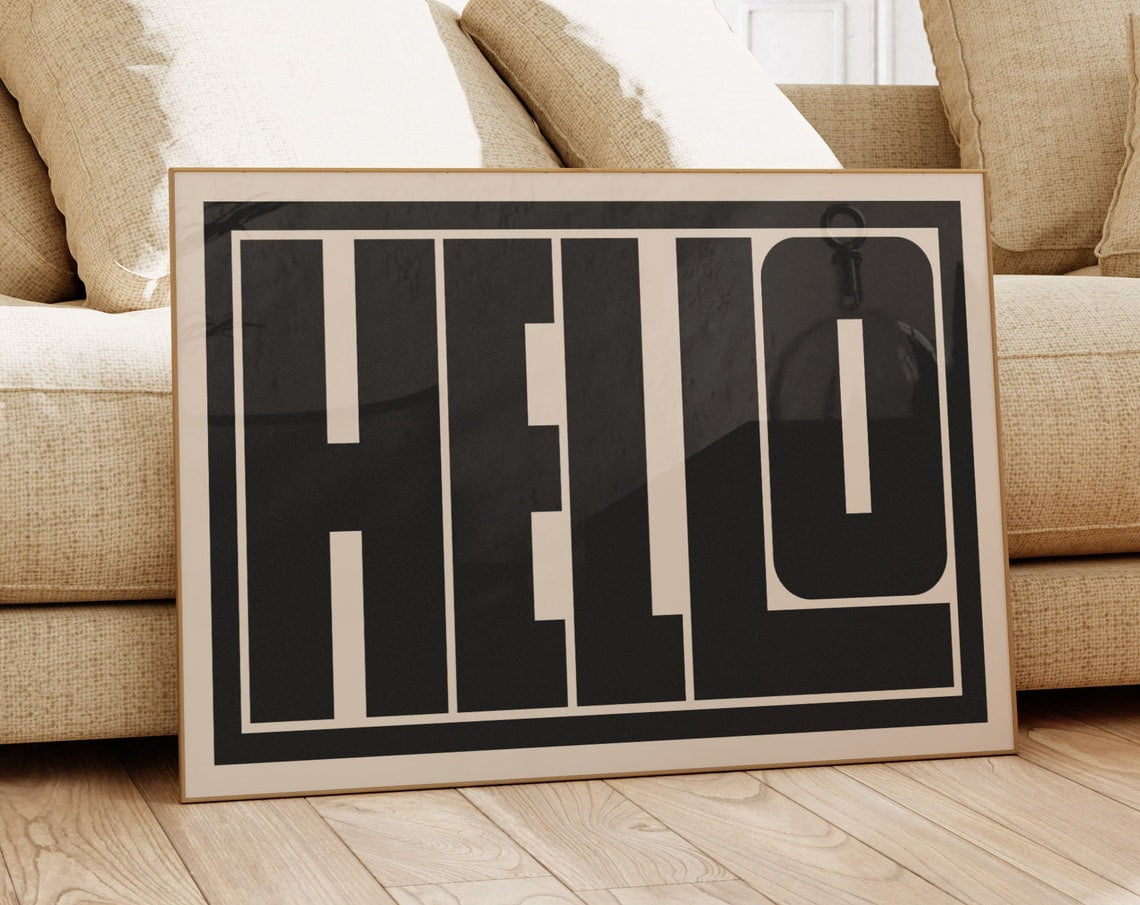 Hello Typography Print - Modern Minimalist Wall Art - Black And White Poster - Home Office Decor ...