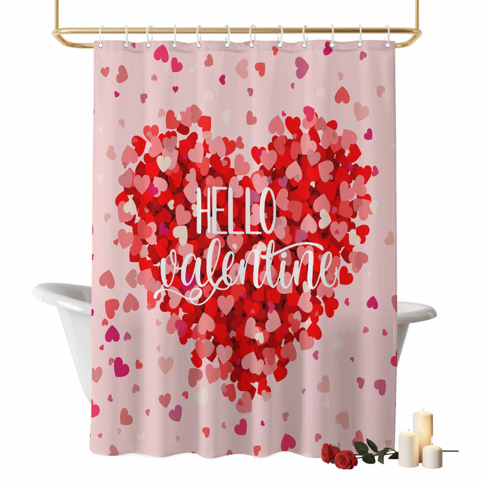 Hello Valentine Bathroom Shower Curtain, Red and Pink Love Heart ...