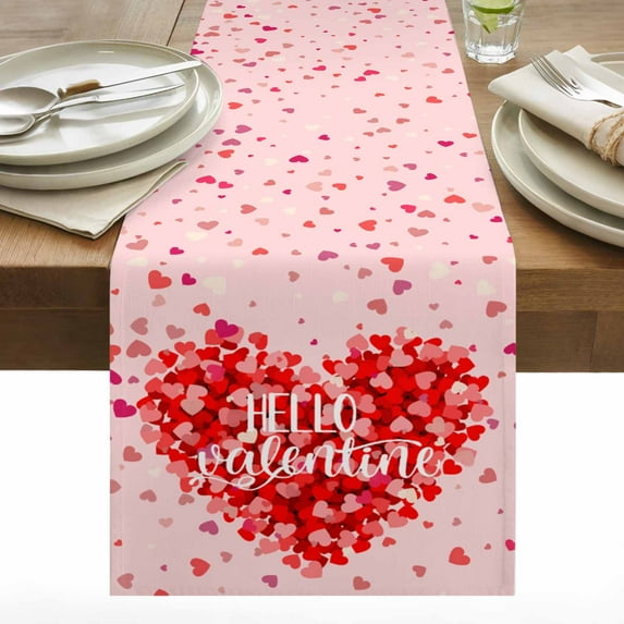 Hello Valentine Table Runner 13x108 inch Red and Pink Love Heart Cotton ...