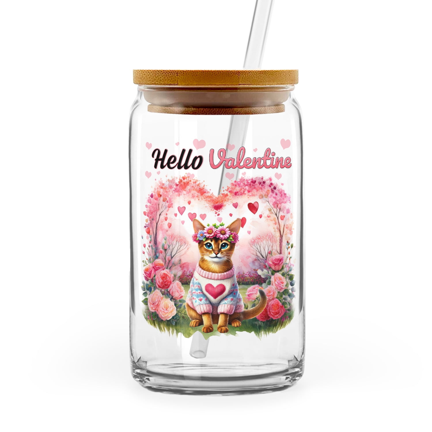 Hello Valentine’s Day Abyssinian Flower Crown Romantic Pink Floral 16oz ...