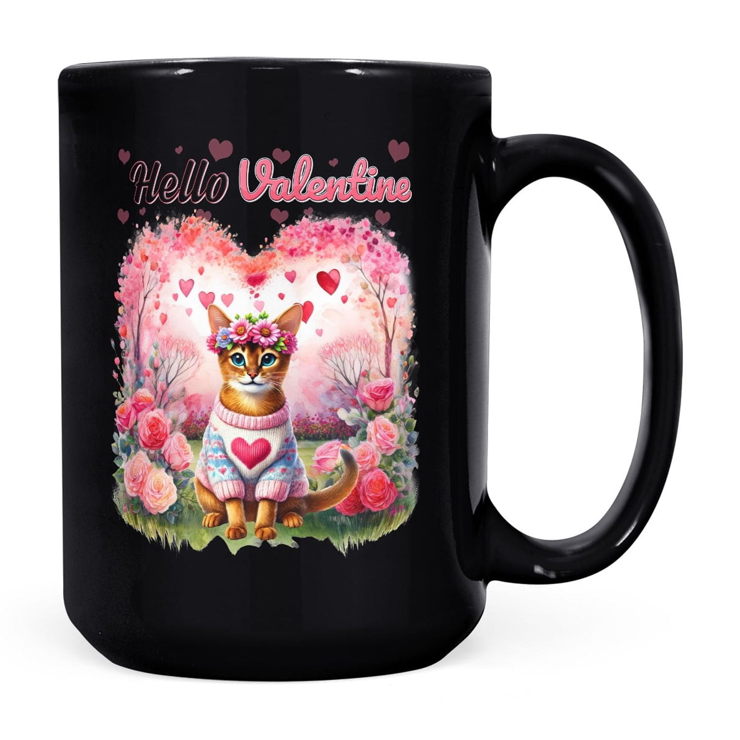 Hello Valentine’s Day Abyssinian Flower Crown Romantic Pink Floral Mug ...
