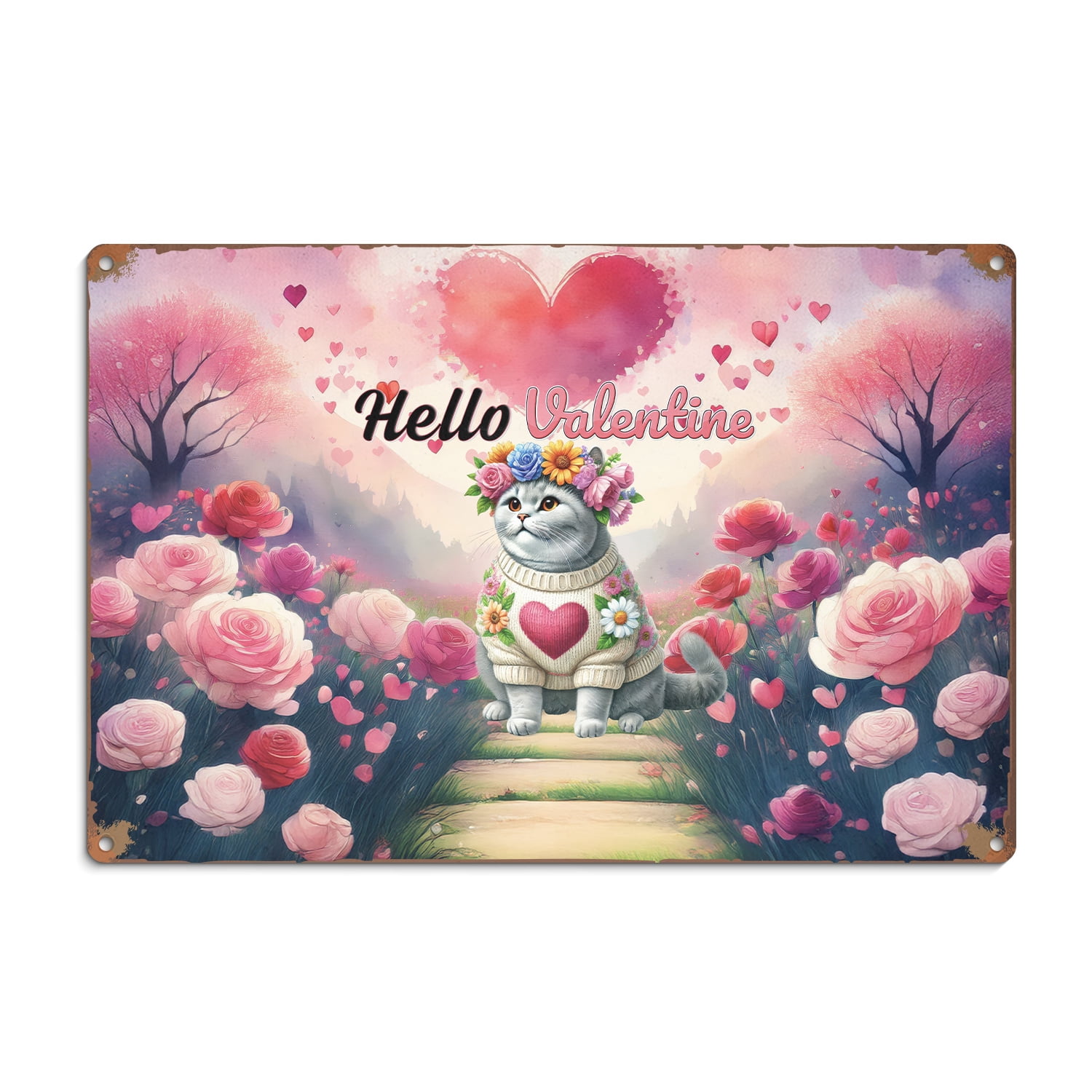 Hello Valentine’s Day British Shorthair Flower Crown Romantic Pink ...