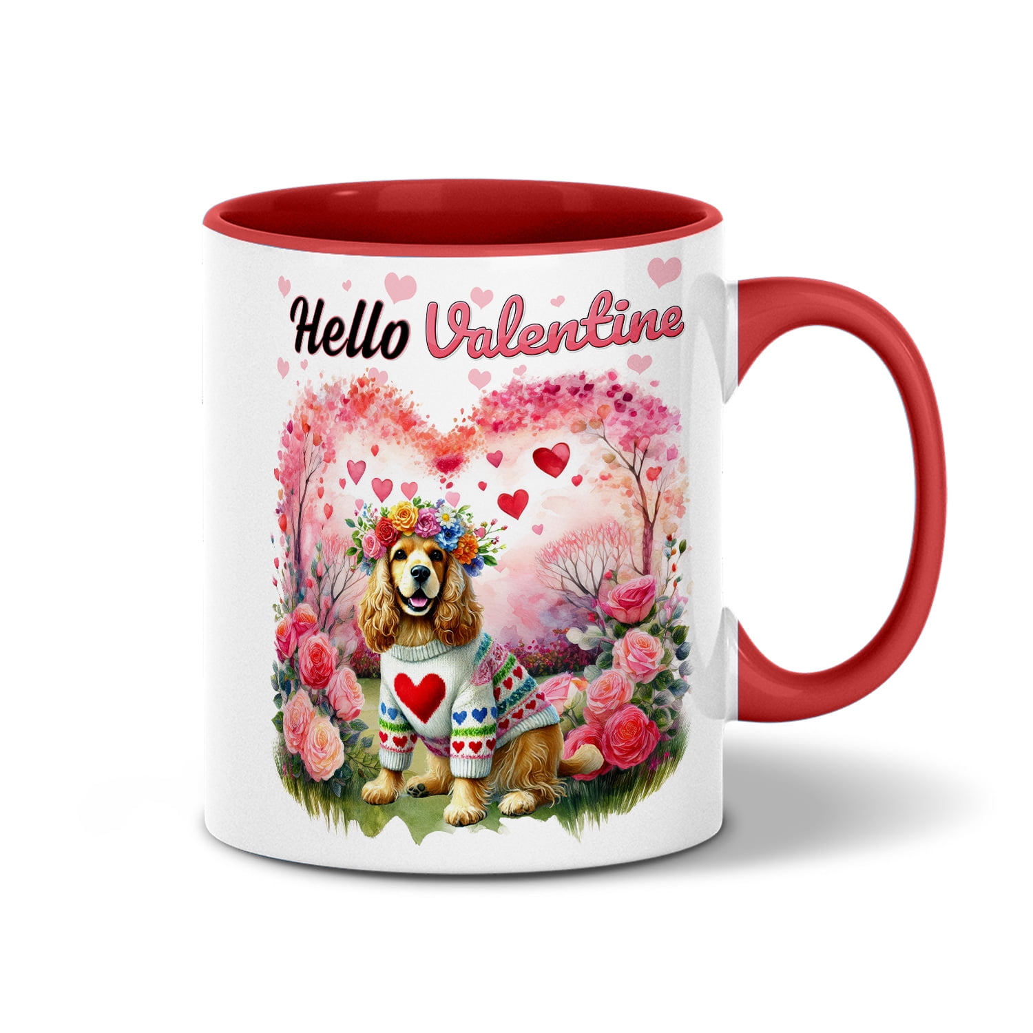 Hello Valentine’s Day Cocker Spaniel Flower Crown Romantic Pink Floral ...
