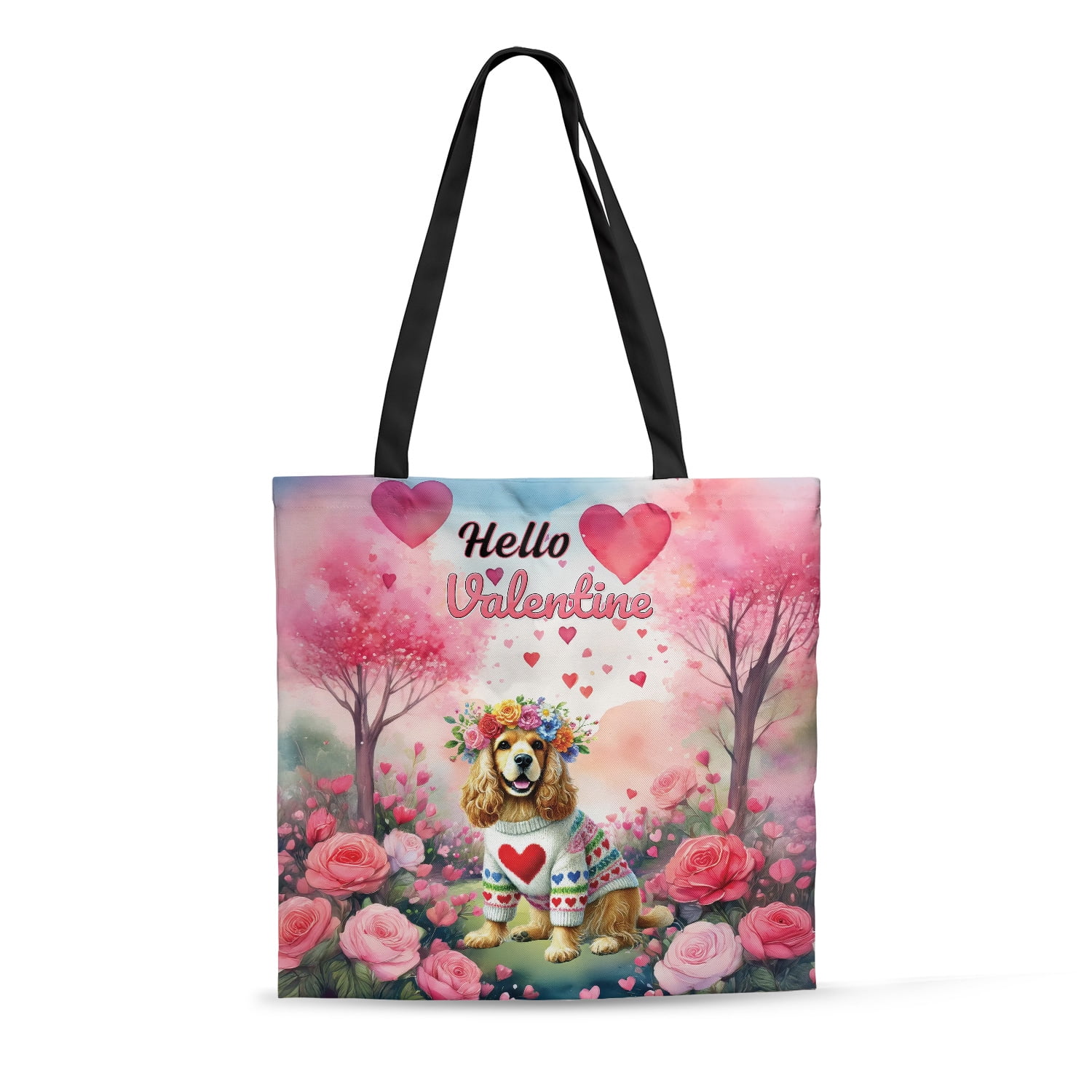 Hello Valentine’s Day Cocker Spaniel Flower Crown Romantic Pink Floral ...
