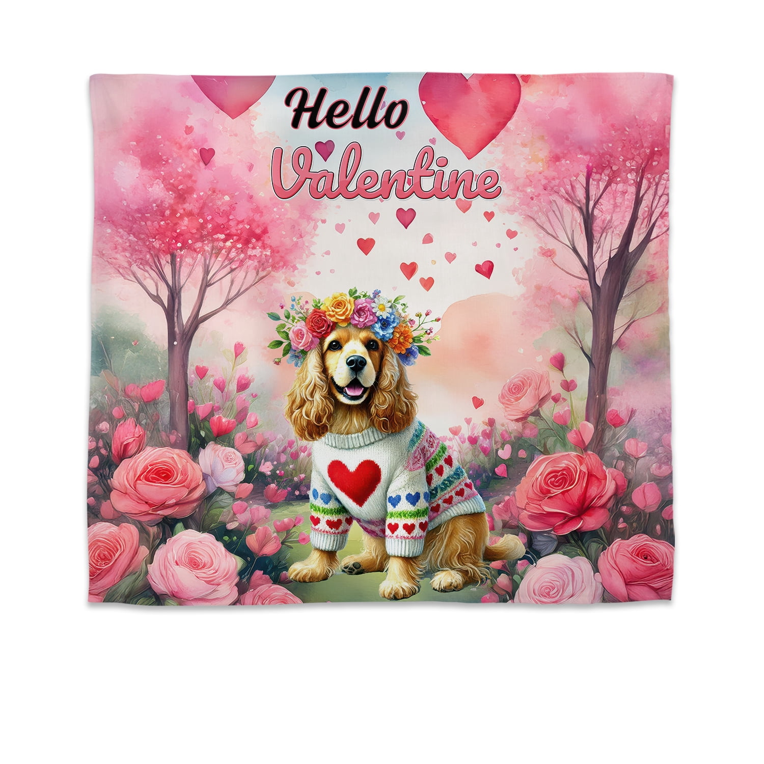 Hello Valentine’s Day Cocker Spaniel Flower Crown Romantic Pink Floral ...