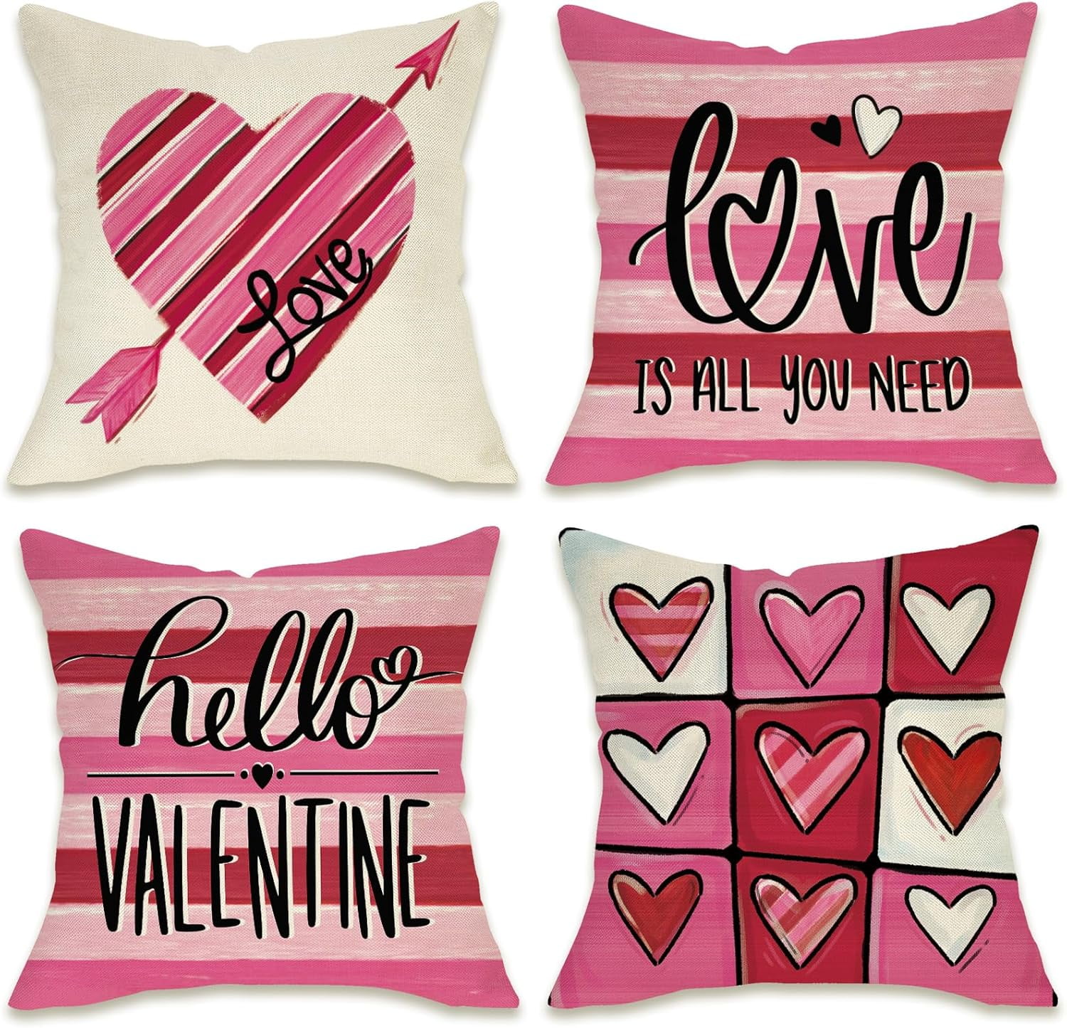 Hello Valentine''s Day Decorative Throw Pillow Covers 18 x 18 Set of 4 ...