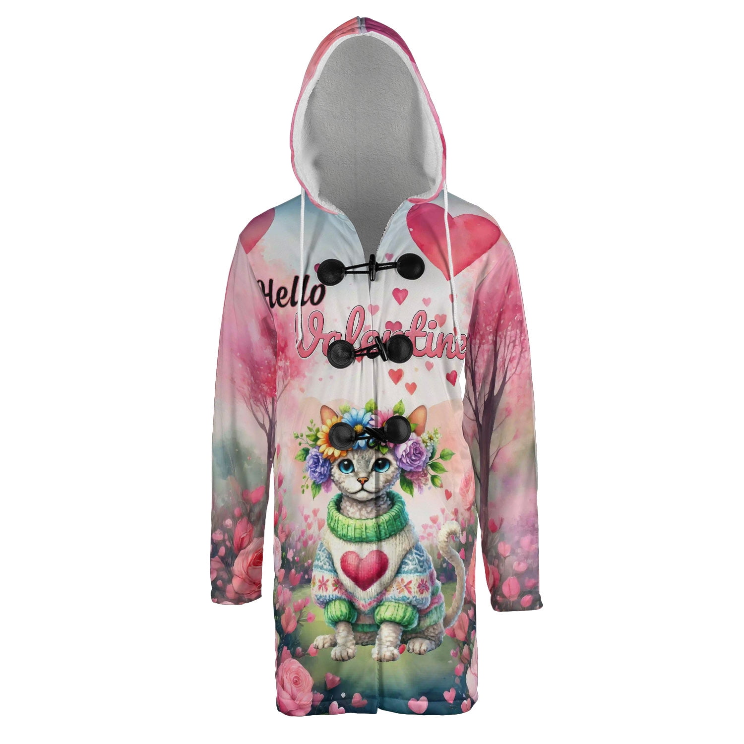 Hello Valentine’s Day Devon Rex Flower Crown Romantic Pink Floral All Over Print 3D Hooded ...