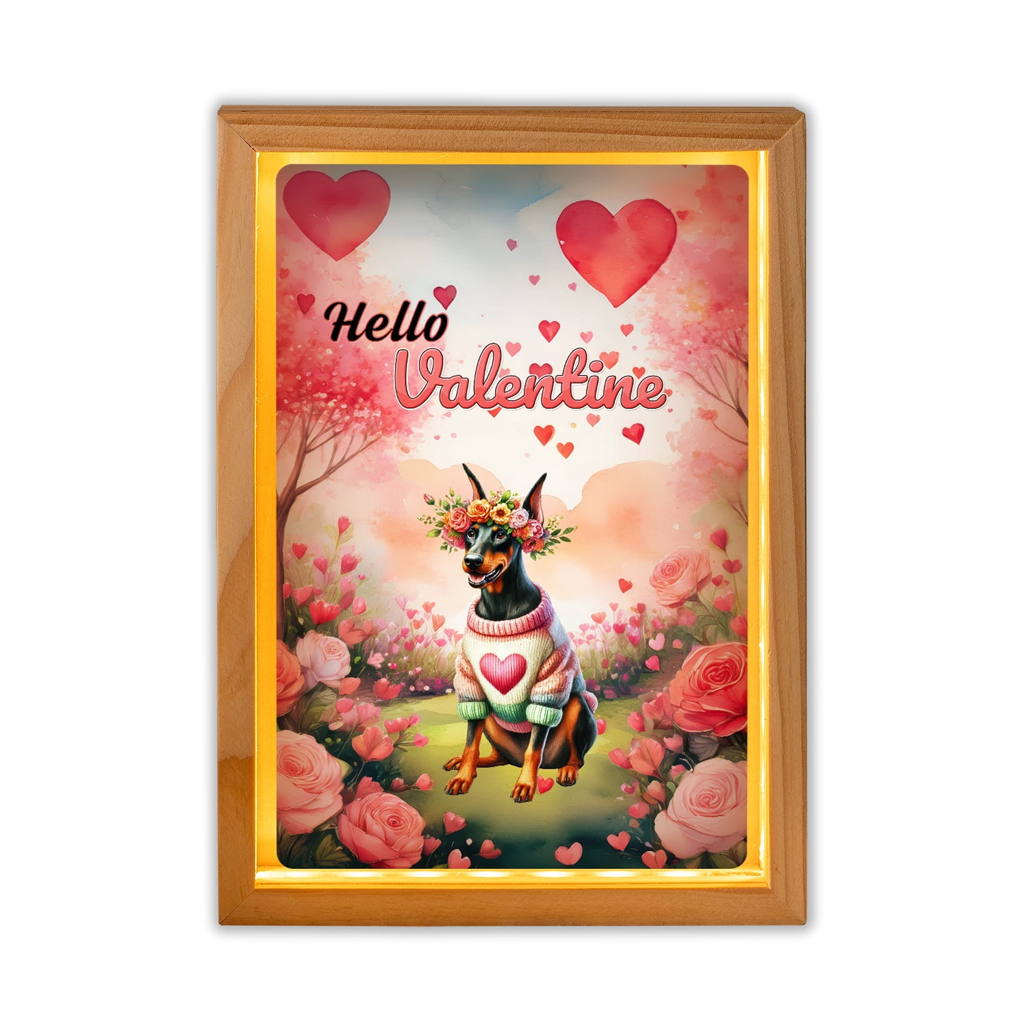 Hello Valentine’s Day Doberman Pinscher Flower Crown Romantic Pink ...