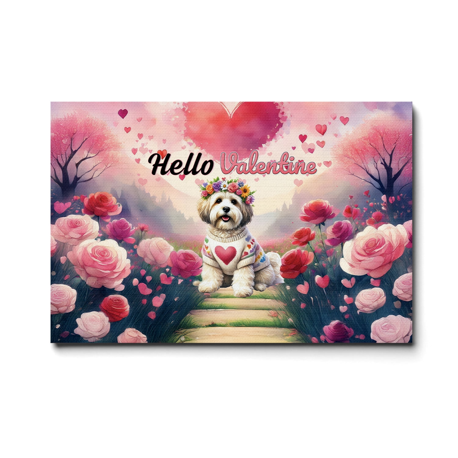 Hello Valentine’s Day Havanese Flower Crown Romantic Pink Floral ...