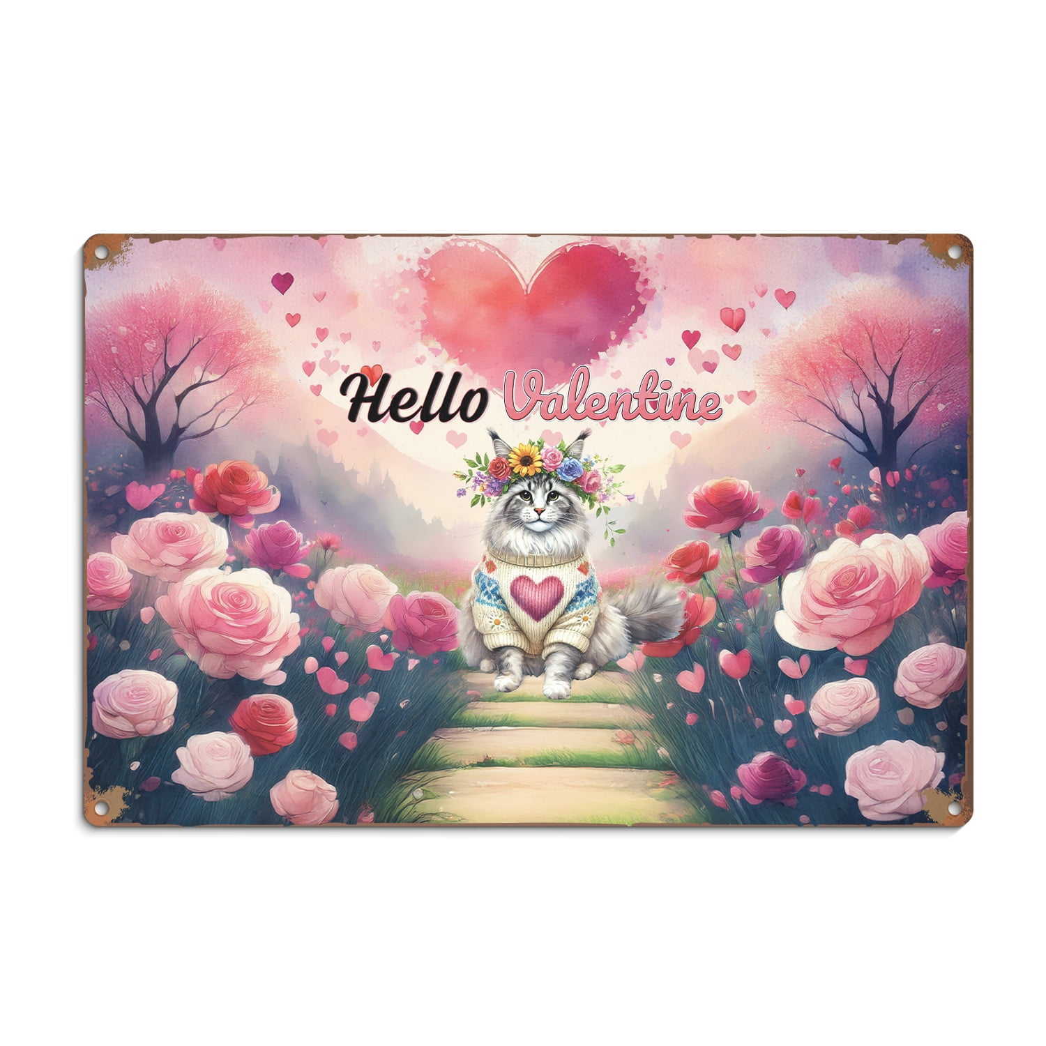 Hello Valentine’s Day Maine Coon Flower Crown Romantic Pink Floral ...