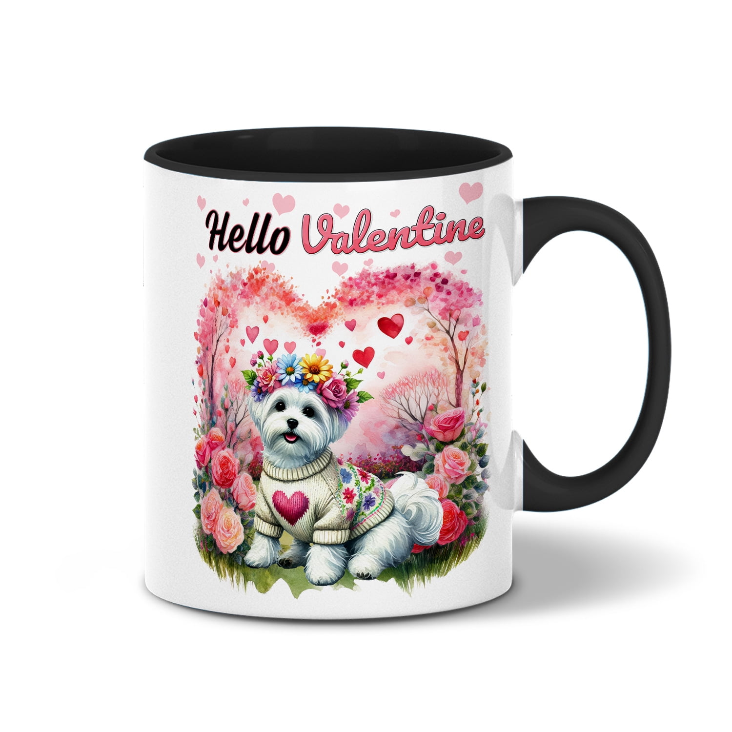 Hello Valentine’s Day Maltese Flower Crown Romantic Pink Floral 11oz ...