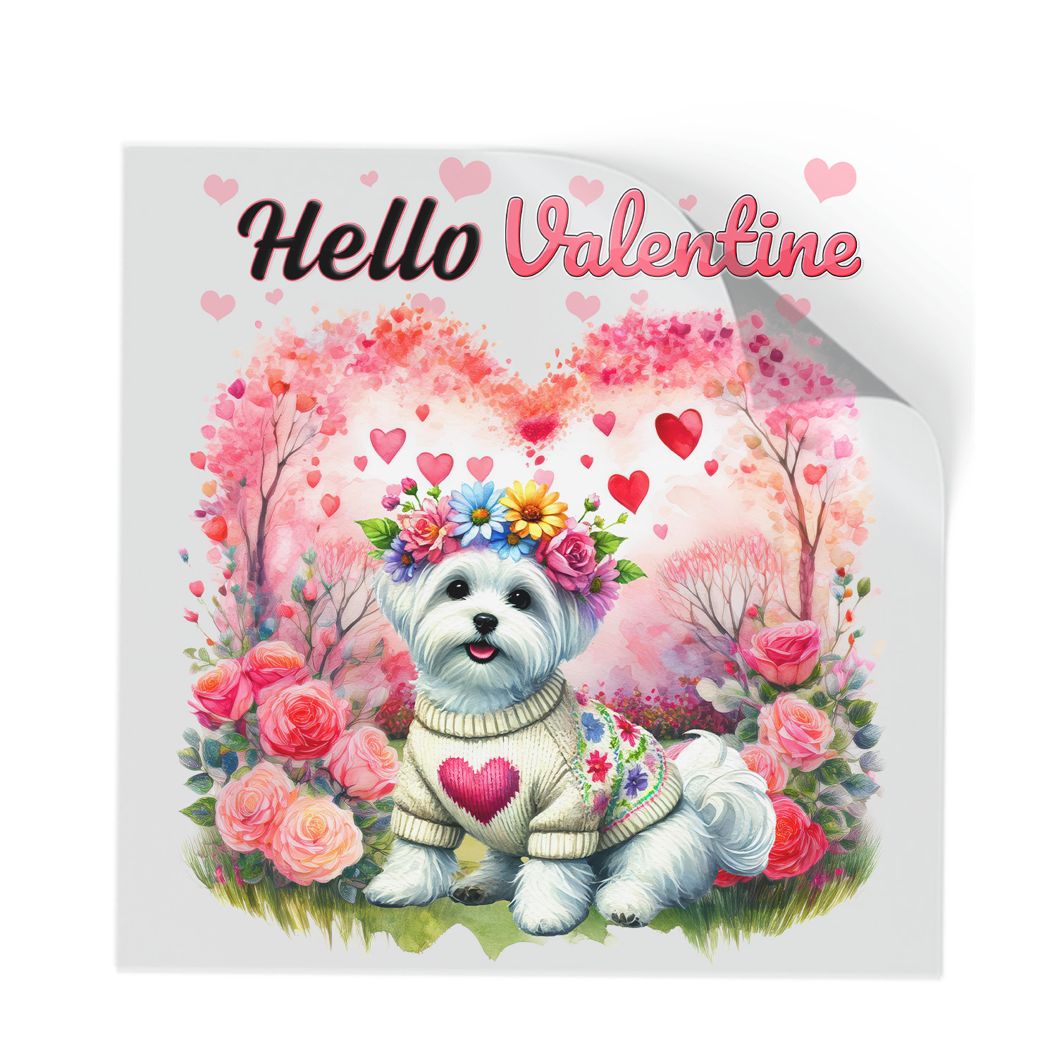 Hello Valentine’s Day Maltese Flower Crown Romantic Pink Floral Cutout ...