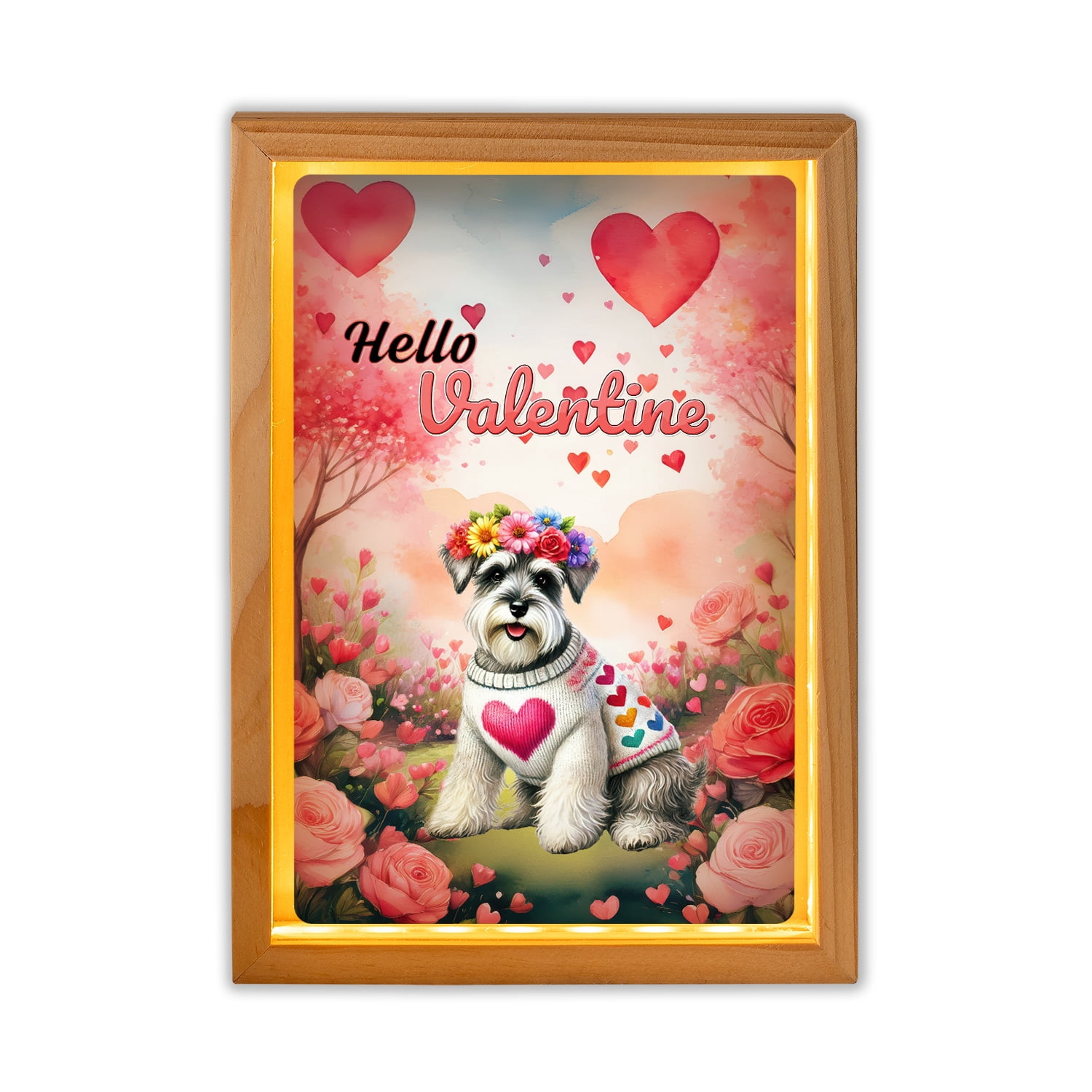 Hello Valentine’s Day Schnauzer Flower Crown Romantic Pink Floral ...