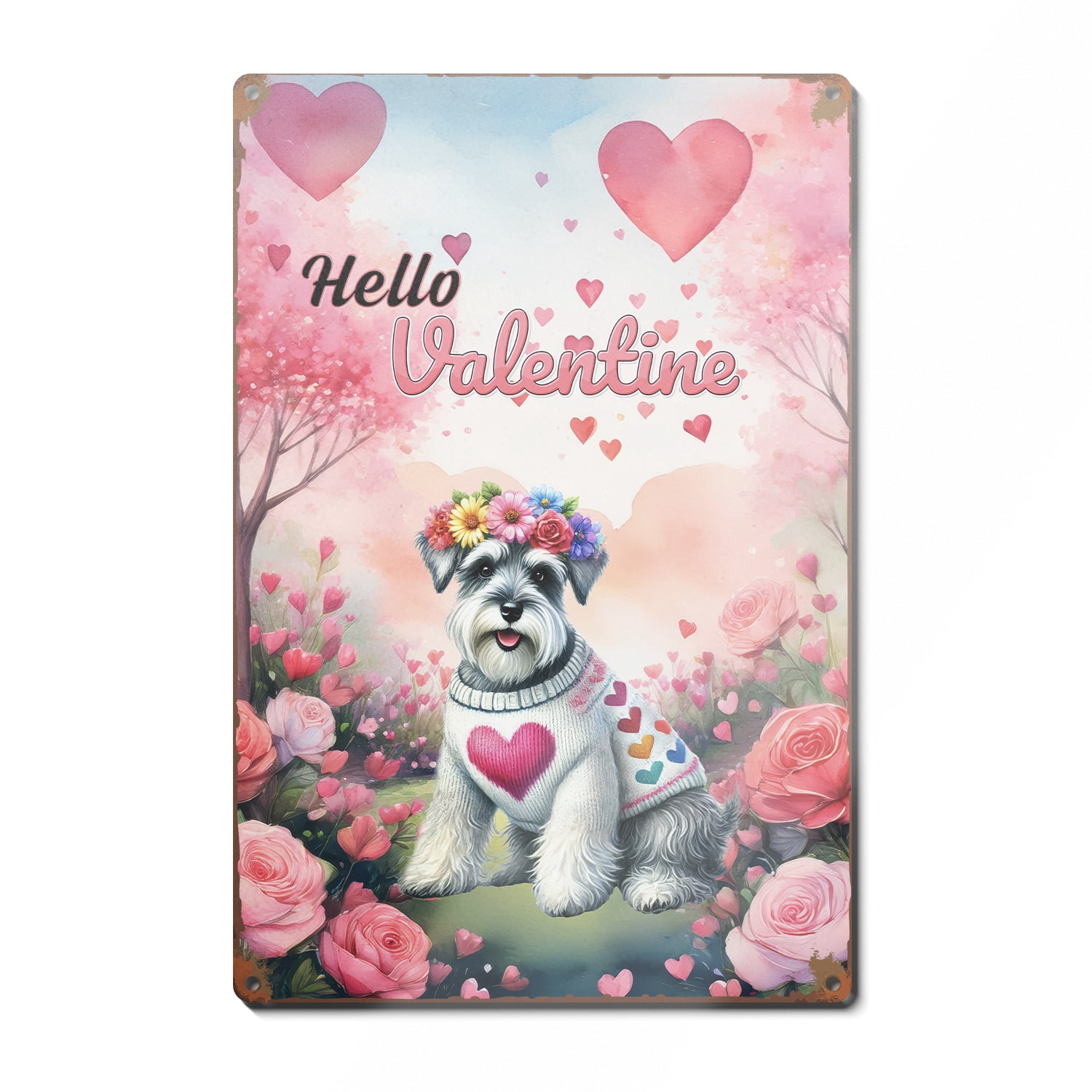 Hello Valentine’s Day Schnauzer Flower Crown Romantic Pink Floral ...