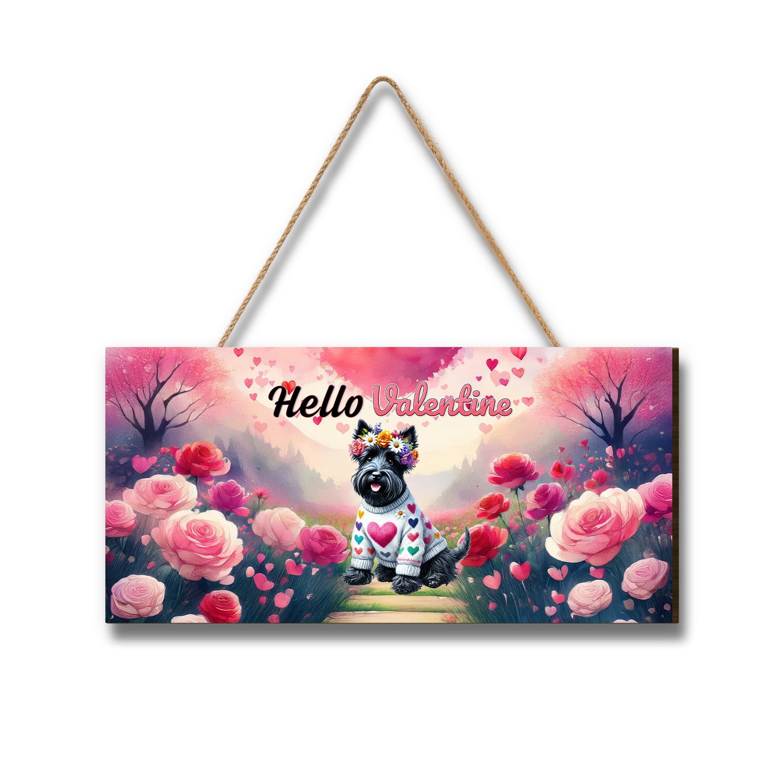 Hello Valentine’s Day Scottish Terrier Flower Crown Romantic Pink ...
