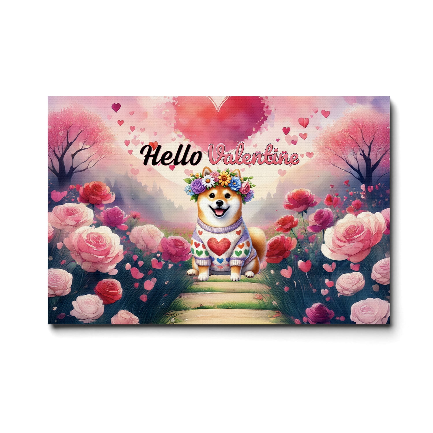 Hello Valentine’s Day Shiba Inu Flower Crown Romantic Pink Floral ...