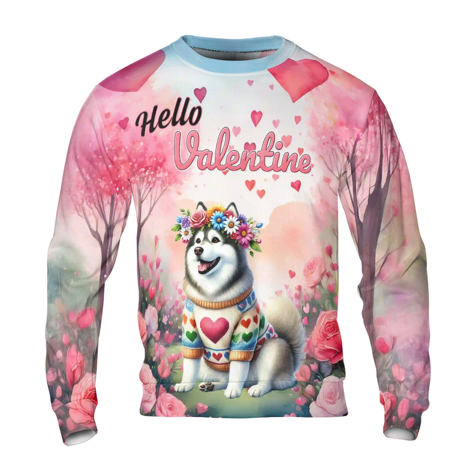 Hello Valentine’s Day Siberian Husky Flower Crown Romantic Pink Floral ...