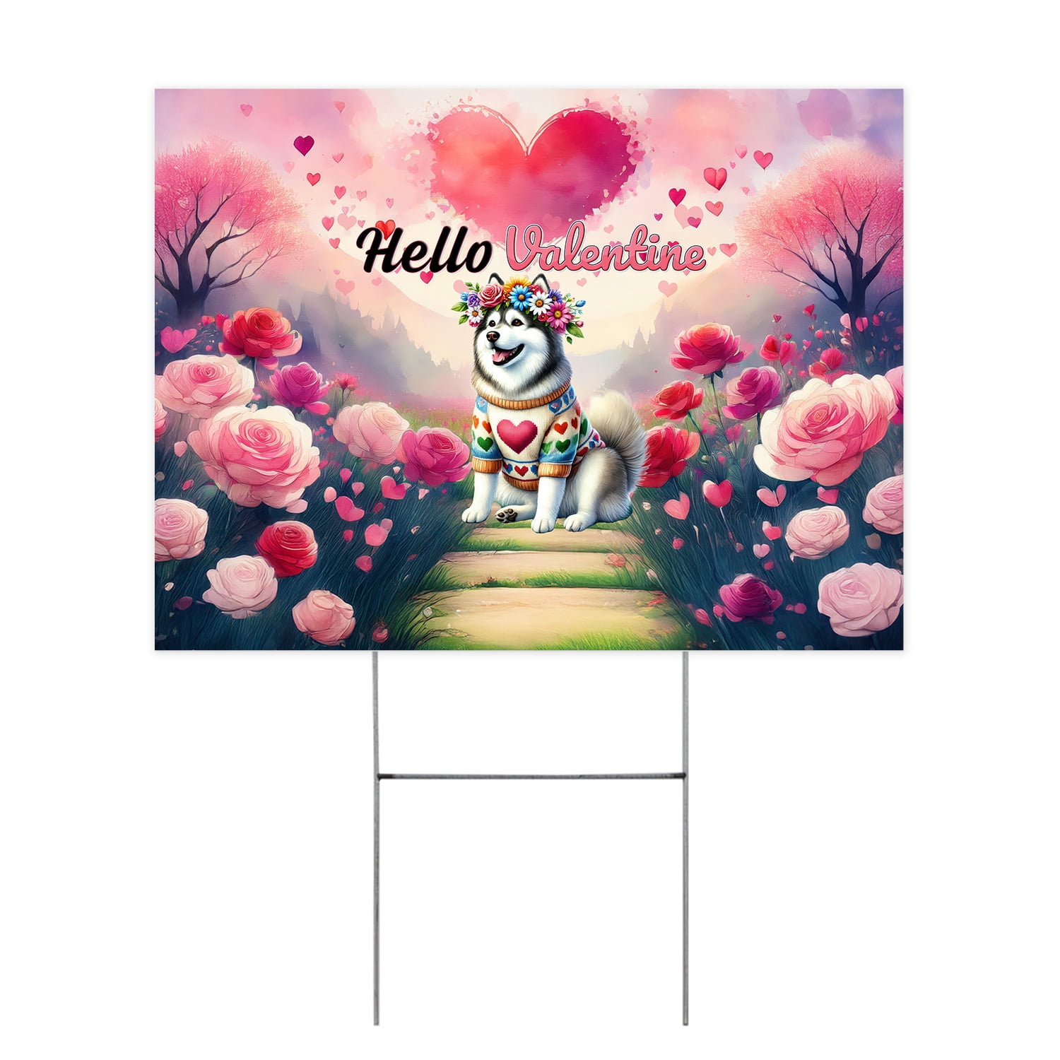 Hello Valentine’s Day Siberian Husky Flower Crown Romantic Pink Floral ...