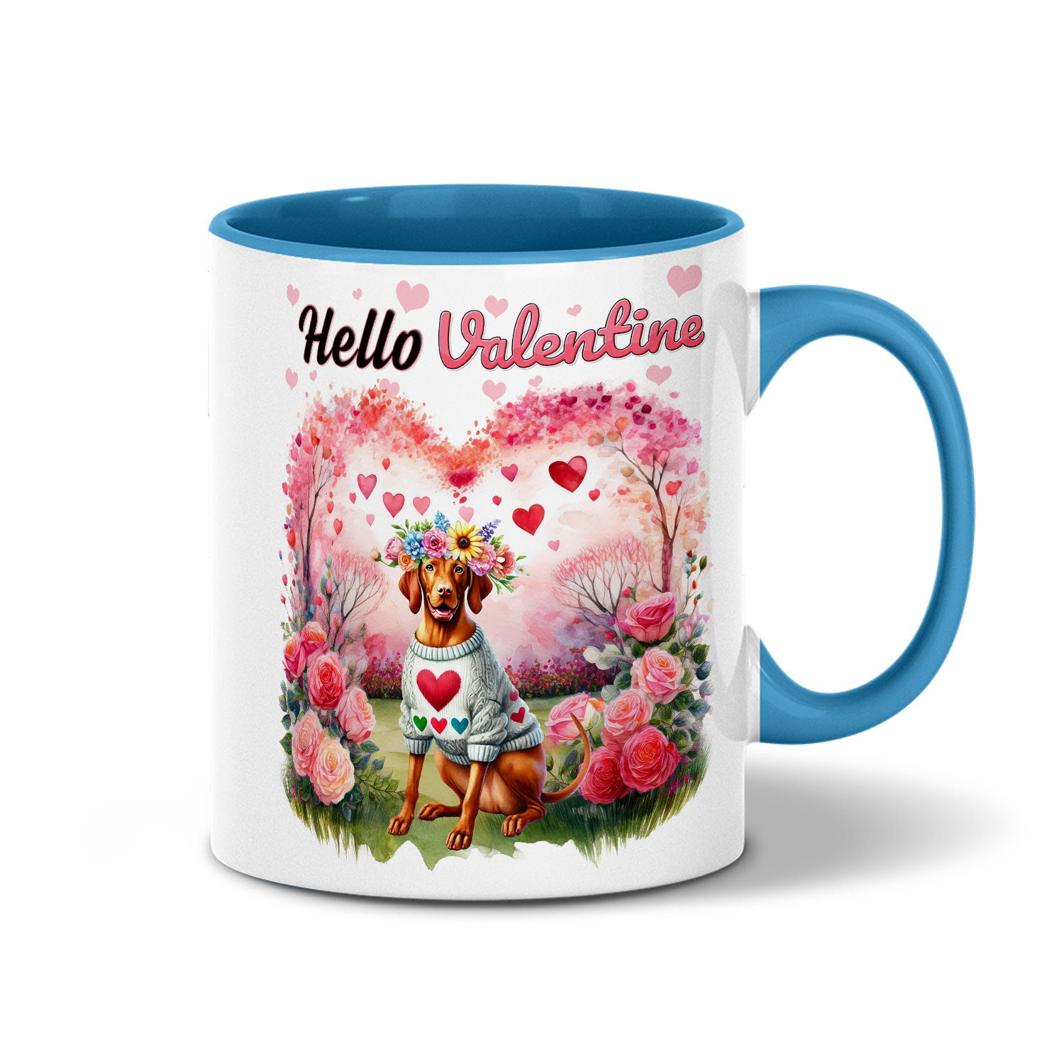 Hello Valentine’s Day Vizsla Flower Crown Romantic Pink Floral 11oz ...