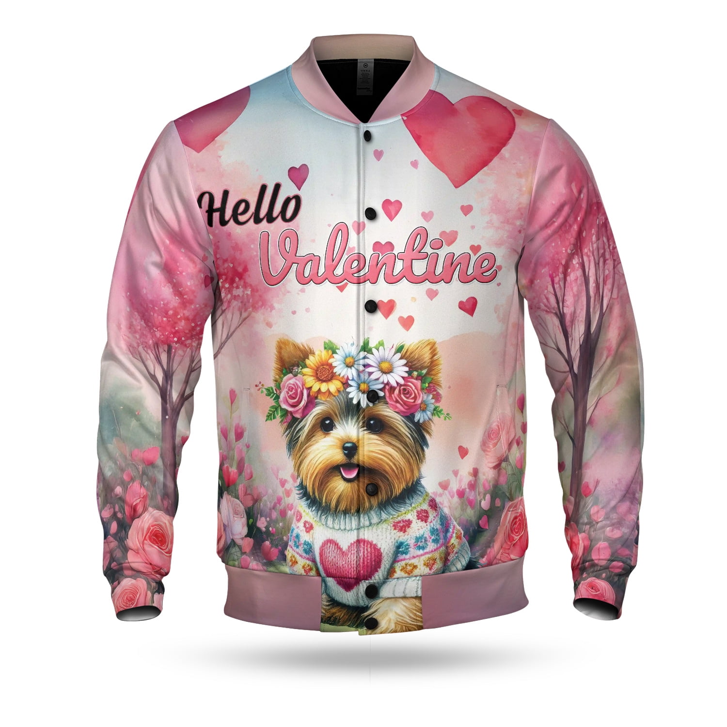 Hello Valentine’s Day Yorkshire Terrier Flower Crown Romantic Pink ...