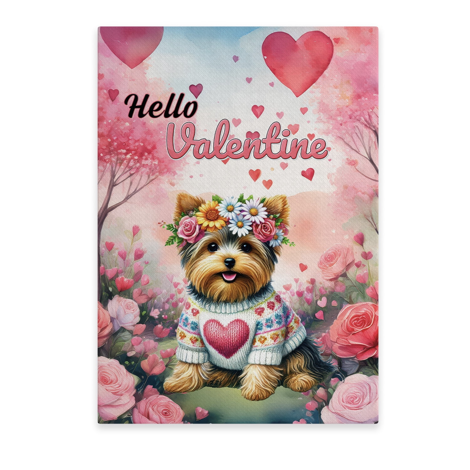 Hello Valentine’s Day Yorkshire Terrier Flower Crown Romantic Pink ...