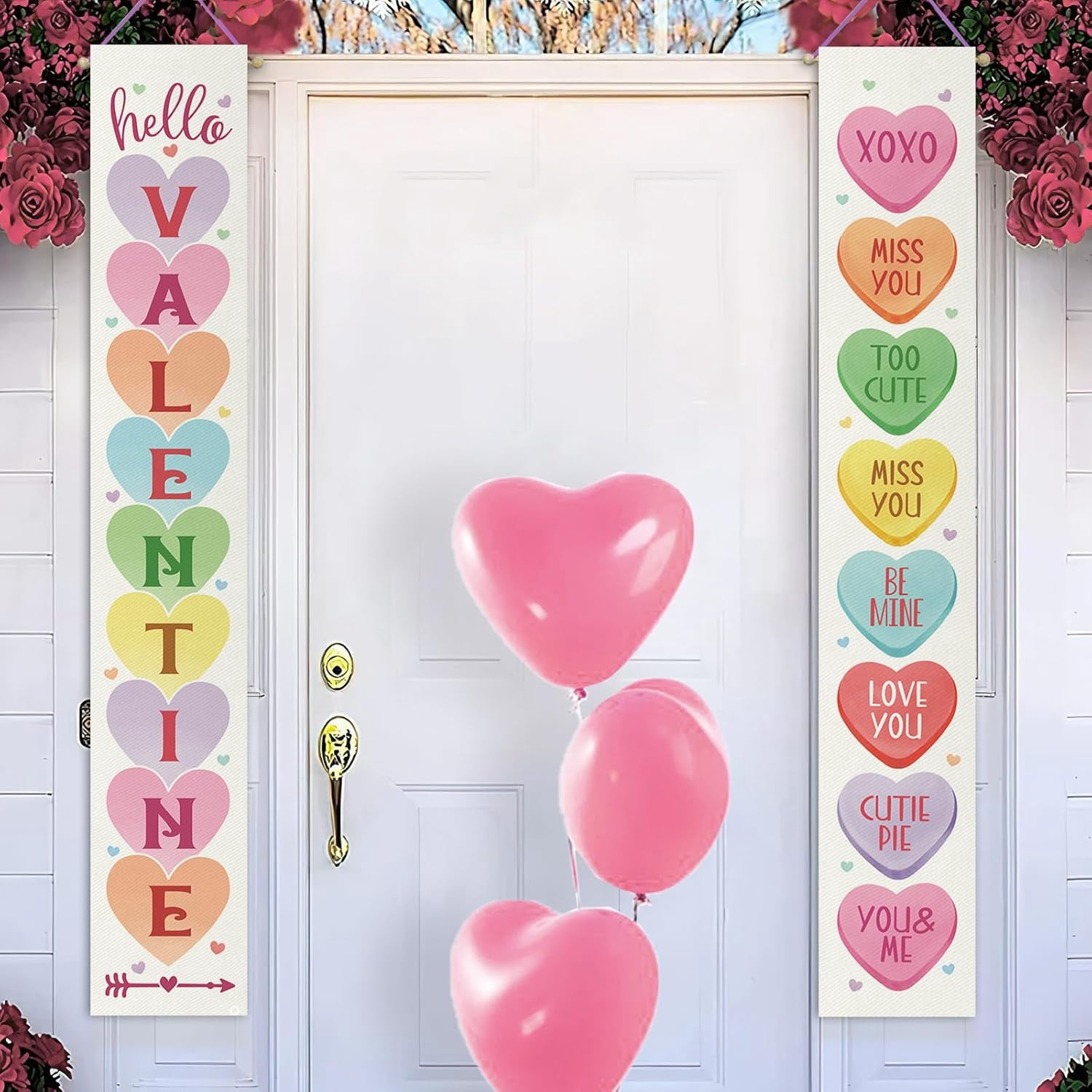 Hello Valentines Day Colorful Love Hearts Porch Banner Sign, Romantic ...
