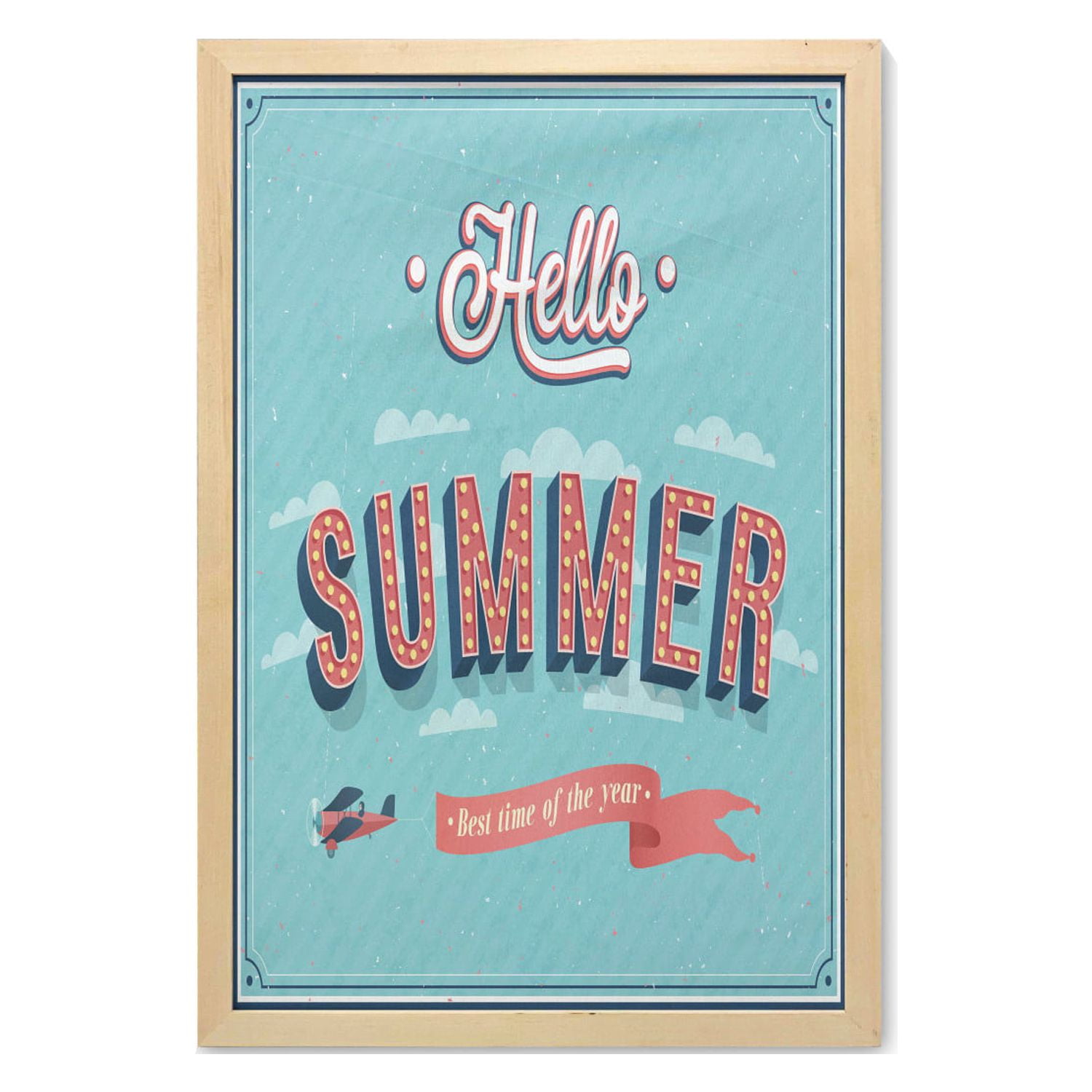 Hello Wall Art with Frame, Vintage Style Summer Inspired Words Print on ...