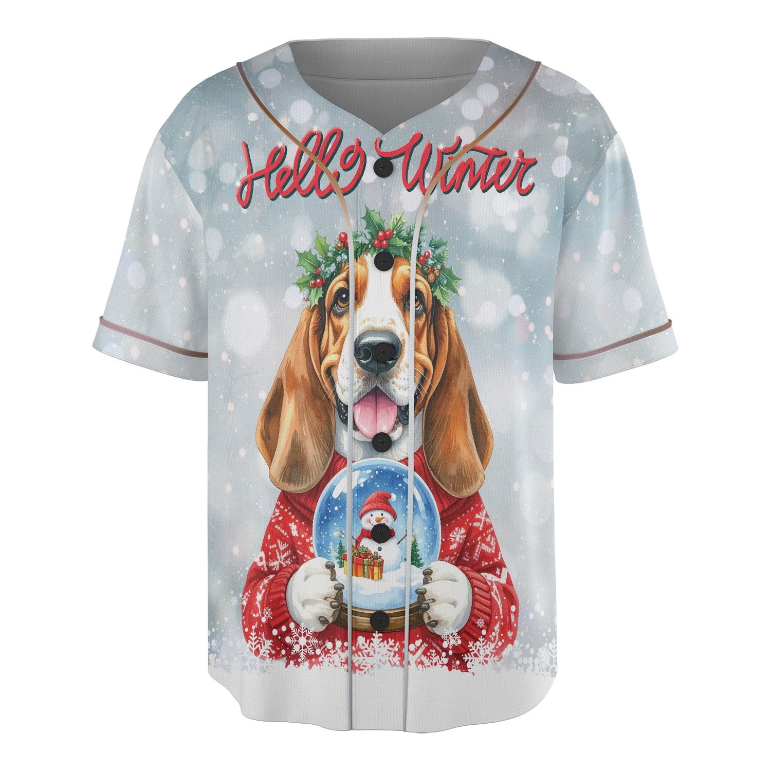 Hello Welcome Winter Basset Hound Holding Snow Globe Snowman All Over ...