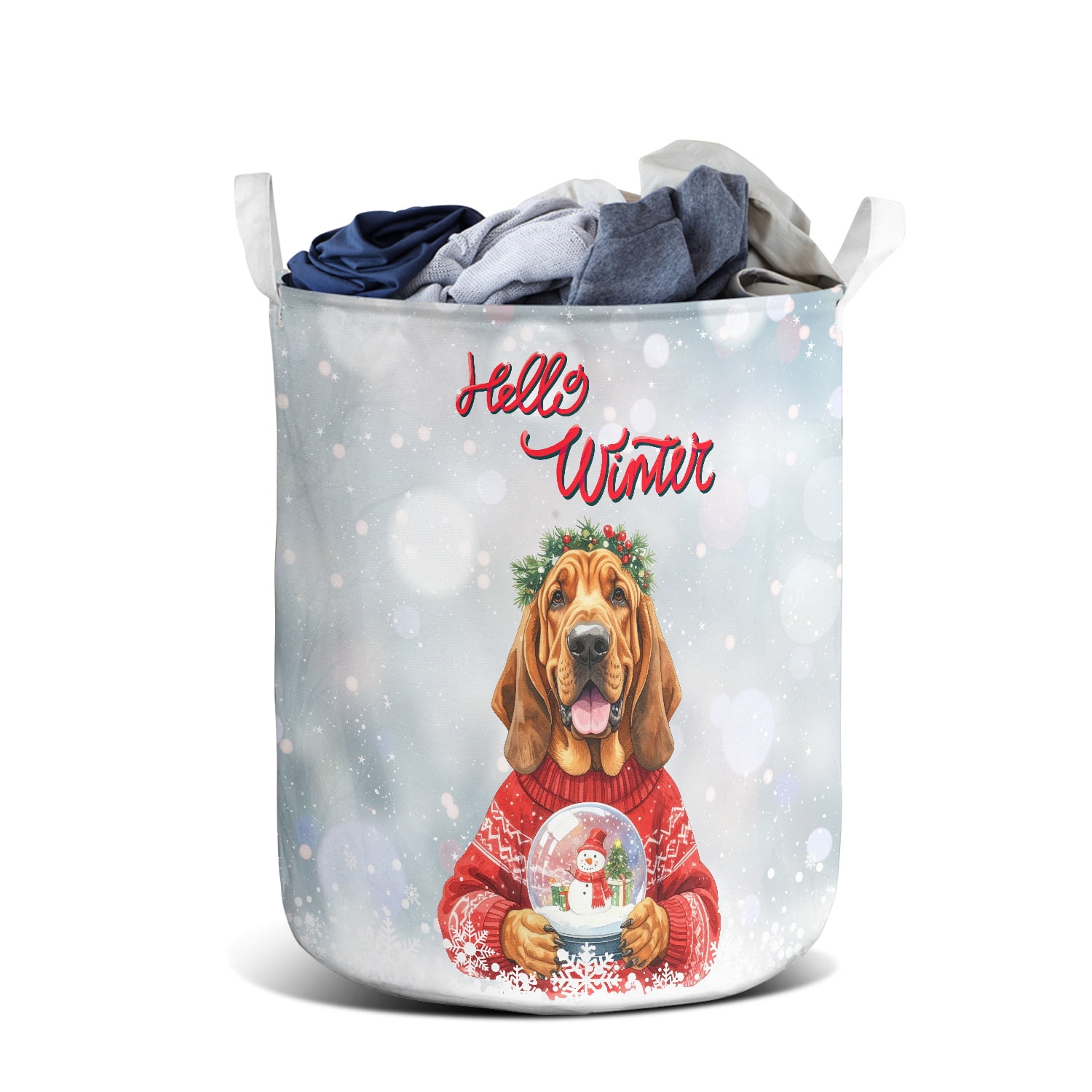 Hello Welcome Winter Bloodhound Holding Snow Globe Snowman Foldable ...